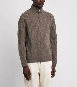 FIORONI CASHMERE Cable Knit Quarter-zip Sweatshirt