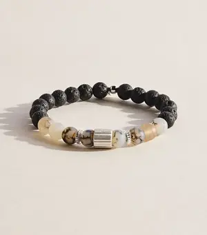 Tateossian Sterling Silver, Agate And Lava Bracelet - Grey