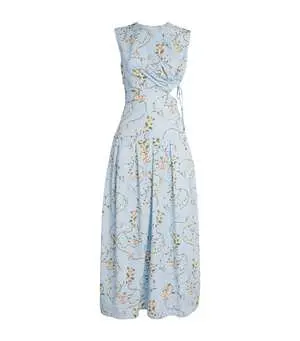 Agua Bendita Floral Cotton Cut-out Midi Dress - Blue
