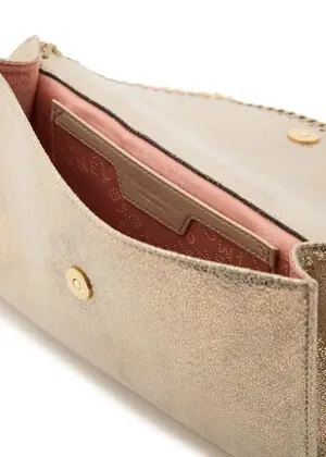 Stella McCartney Falabella Metallic Faux Suede Wallet-on-chain - Silver