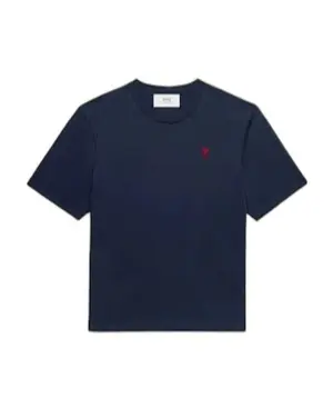 AMI Paris De Coeur Logo Embroidered Crewneck T-shirt - Black