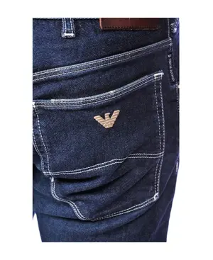 Emporio Armani Slim Fit Dark Wash Logo Jeans - Blue