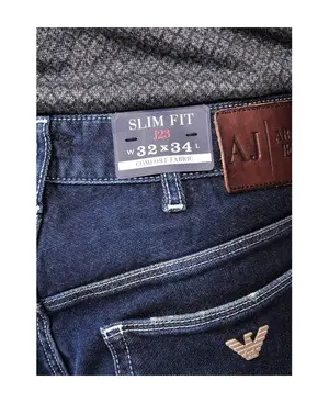 Emporio Armani Slim Fit Dark Wash Logo Jeans - Blue