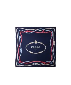 Prada Printed Silk Twill Scarf 90 - Blue