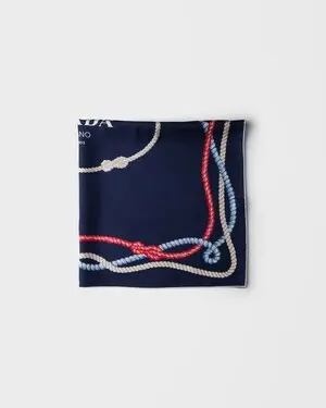 Prada Printed Silk Twill Scarf 90 - Blue