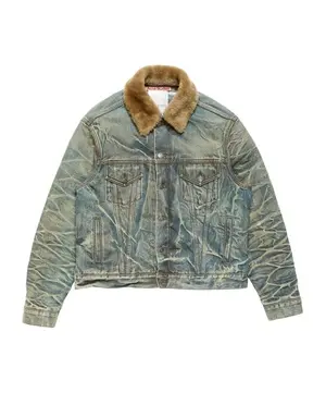 Acne Studios Denim Jacket With Fur Collar - Medium Blue