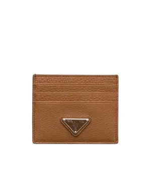 Prada Leather Card Holder - Brown
