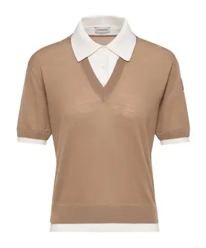 Moncler Layered Wool Polo Shirt - Beige