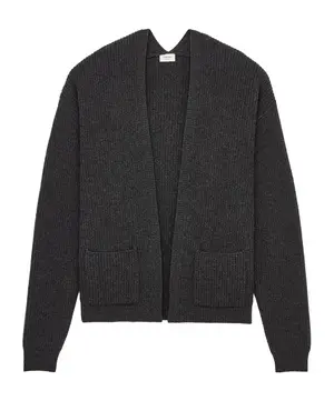 Saint Laurent V-back Cardigan In Rib-knit Wool - Black