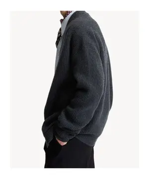 Saint Laurent V-back Cardigan In Rib-knit Wool
