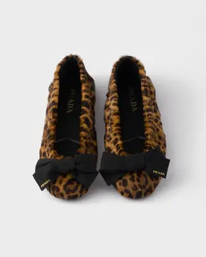 Prada Printed Leather Ballerinas With Bow