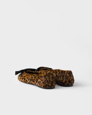 Prada Printed Leather Ballerinas With Bow Detail - Honey