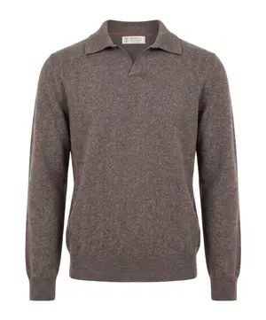 Brunello Cucinelli Mouliné Cashmere Knit Polo - Gray