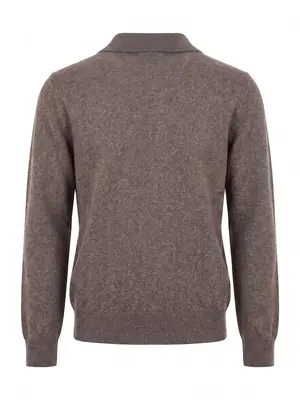 Brunello Cucinelli Mouliné Cashmere Knit Polo - Gray