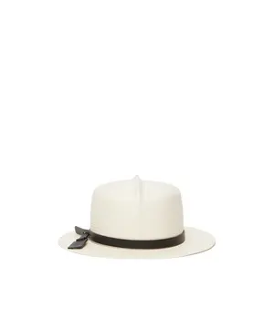 Max Mara Straw Panama Hat With Leather Logo Strap - White
