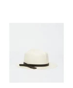 Max Mara Straw Panama Hat With Leather Logo Strap