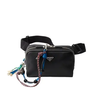 Prada Prada Leather Shoulder Bag With Charm Black