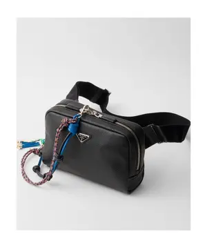 Prada Leather Shoulder Bag With Charm - Black