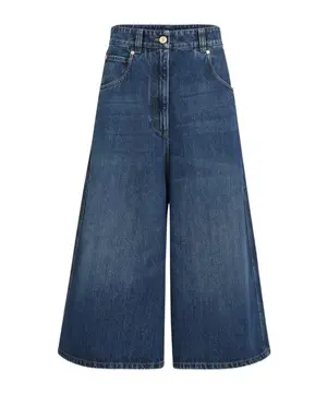 Brunello Cucinelli Cropped Denim Trousers With Monili - Blue