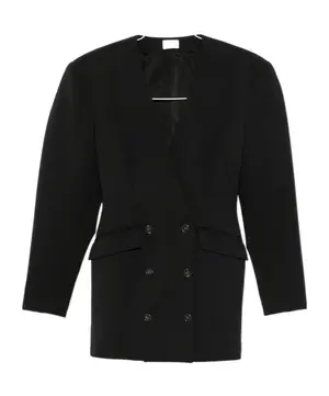 Andamane Double-breasted Collarless Jacket - Black