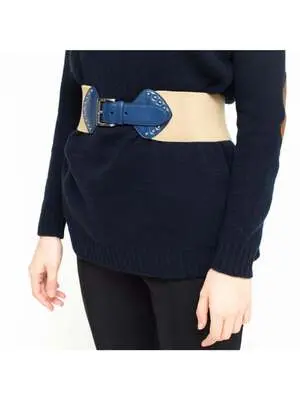 Prada Saffiano Leather Belt - Blue-beige