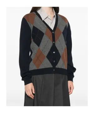 Prada Argyle Embroidered V-neck Cardigan