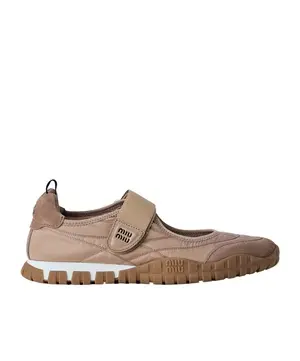 Miu Miu Tyre Technical Fabric And Suede Ballerinas - Beige