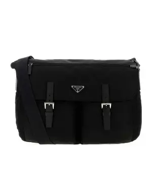 Prada Vela Buckled Messenger Bag - Black