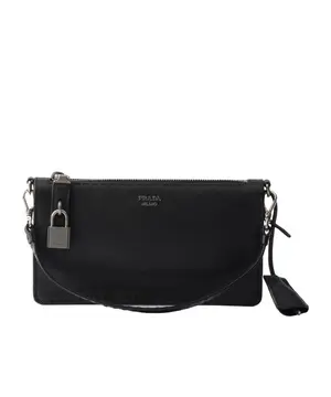 Prada Leather Zipper Clutch With Embossed Logo - Black