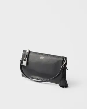Prada Leather Zipper Clutch With Embossed Logo
