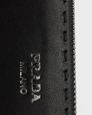 Prada Leather Zipper Clutch With Embossed Logo