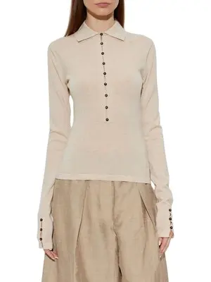 Jacquemus Long-sleeve Knitted Polo Shirt - Light Beige