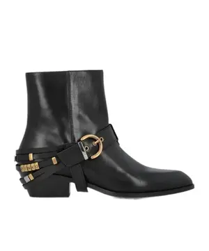 Pinko Buckle-detail Leather Ankle Boots - Black