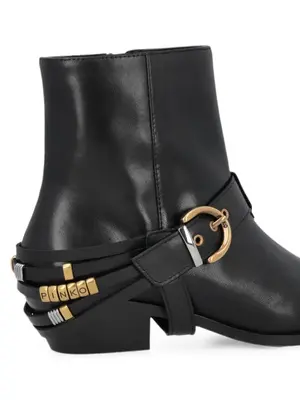 Pinko Buckle-detail Leather Ankle Boots