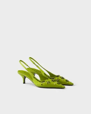 Prada Embroidered Satin Slingback Pumps
