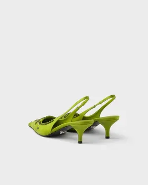 Prada Embroidered Satin Slingback Pumps