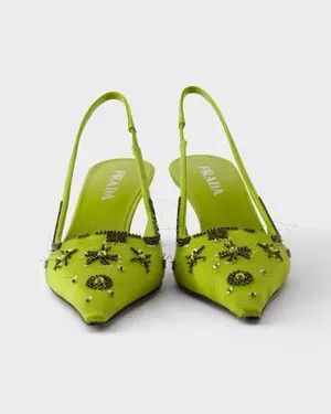 Prada Embroidered Satin Slingback Pumps