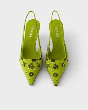 Prada Embroidered Satin Slingback Pumps