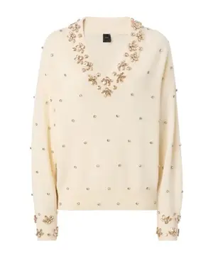Pinko Crystal-embellished V-neck Sweater - White