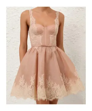Zimmermann Lace-trim Belted Mini Dress - Light Pink