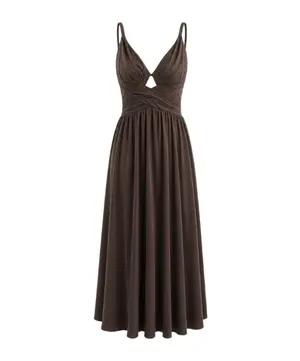 Zimmermann Sleeveless V-neck Draped Maxi Dress - Bitter Chocolate