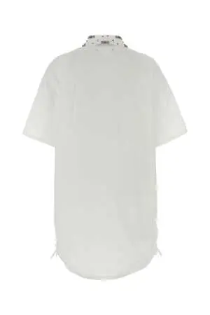 Prada Embroidered Short-sleeved Poplin Mini Dress