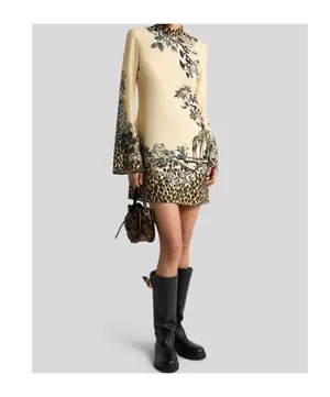 Etro Envers Satin Mini Dress With Front Print And Leopard Motif