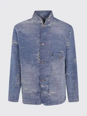 Emporio Armani Short Distressed Denim Jacket With A Mandarin Collar