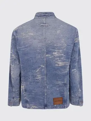 Emporio Armani Short Distressed Denim Jacket With A Mandarin Collar