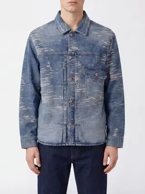 Emporio Armani Distressed Denim Shirt Jacket With Patch Pockets - Blue