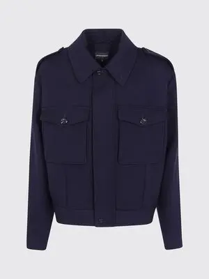 Emporio Armani Single-breasted Short Virgin Wool Coat With Epaulettes