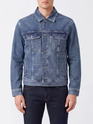 Emporio Armani Short Cotton Denim Jacket With Flap Patch Pockets - Blue