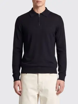 PAOLO PECORA Long-sleeved Wool Knit Polo Shirt With Zip Closure - Black