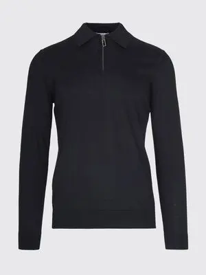 PAOLO PECORA Long-sleeved Wool Knit Polo Shirt With Zip Closure - Black